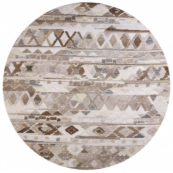HomeRoots 10 ft. Round Gray and Ivory Abstract Area Rug 2000512037 ...