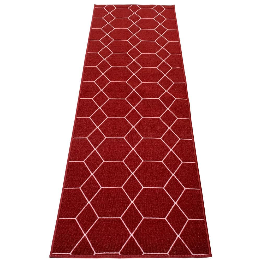 PLAYA RUG Hexagon Trellis Red Color 26 in. Width x Your Choice Length ...