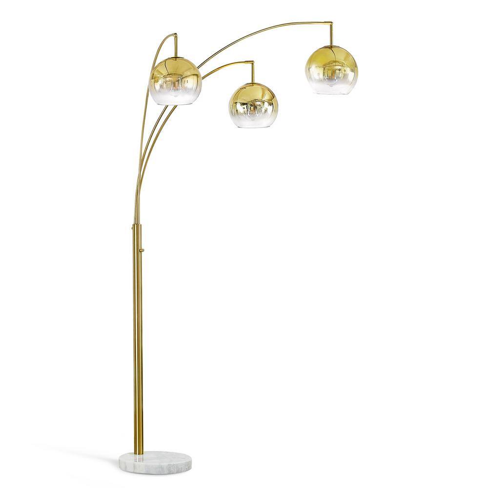HomeGlam Metro 83 in. Brushed Brass 3-Lights LED Dimmable Globes Arc ...