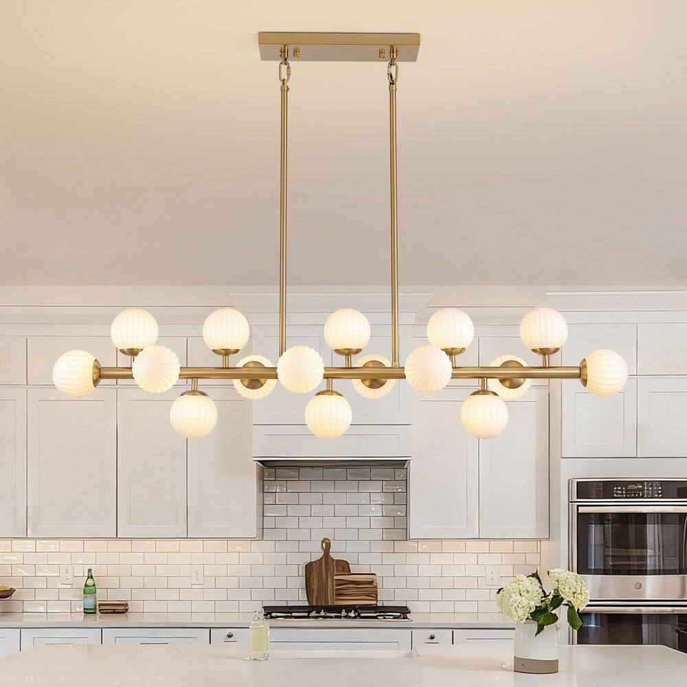 WDETR 48 in. Modern 16-Light Gold Linear Chandelier for Kitchen, Living ...