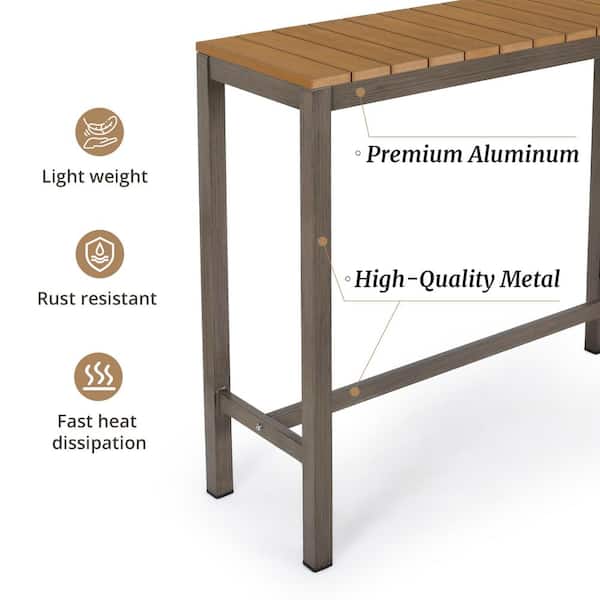 LUE BONA Humphrey 45 in. Teak Plastic HDPS Outdoor Bar Table Patio Waterproof Pub Height Dining Table For Balcony Indoor 2Pack 2DPTHD23026 5