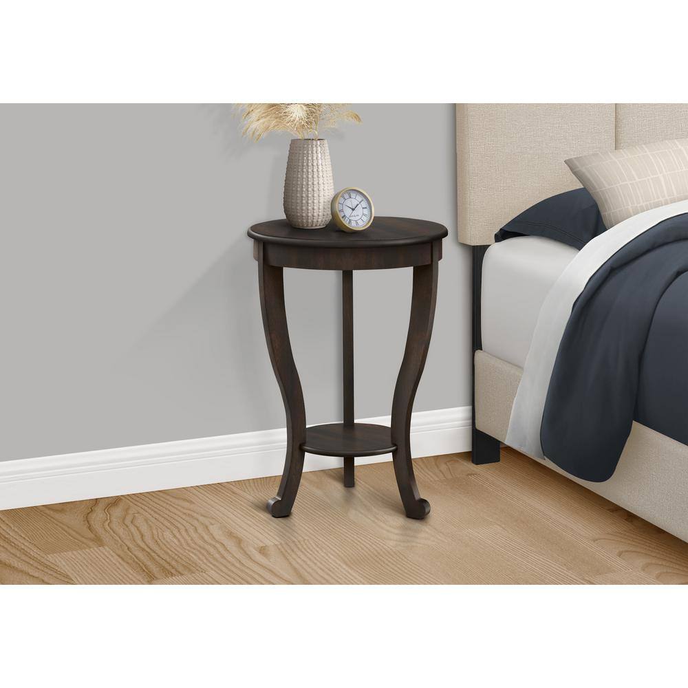 18 in. Dark Walnut Veneer Round Top MDF End Table with 2-Tier HD 3974 ...