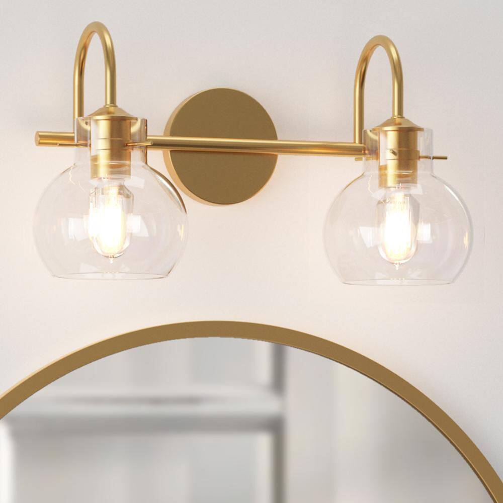 CLAVIE Gold Bathroom Light Fixtures 2- Light 15 in. W x 9 in. H Wall ...