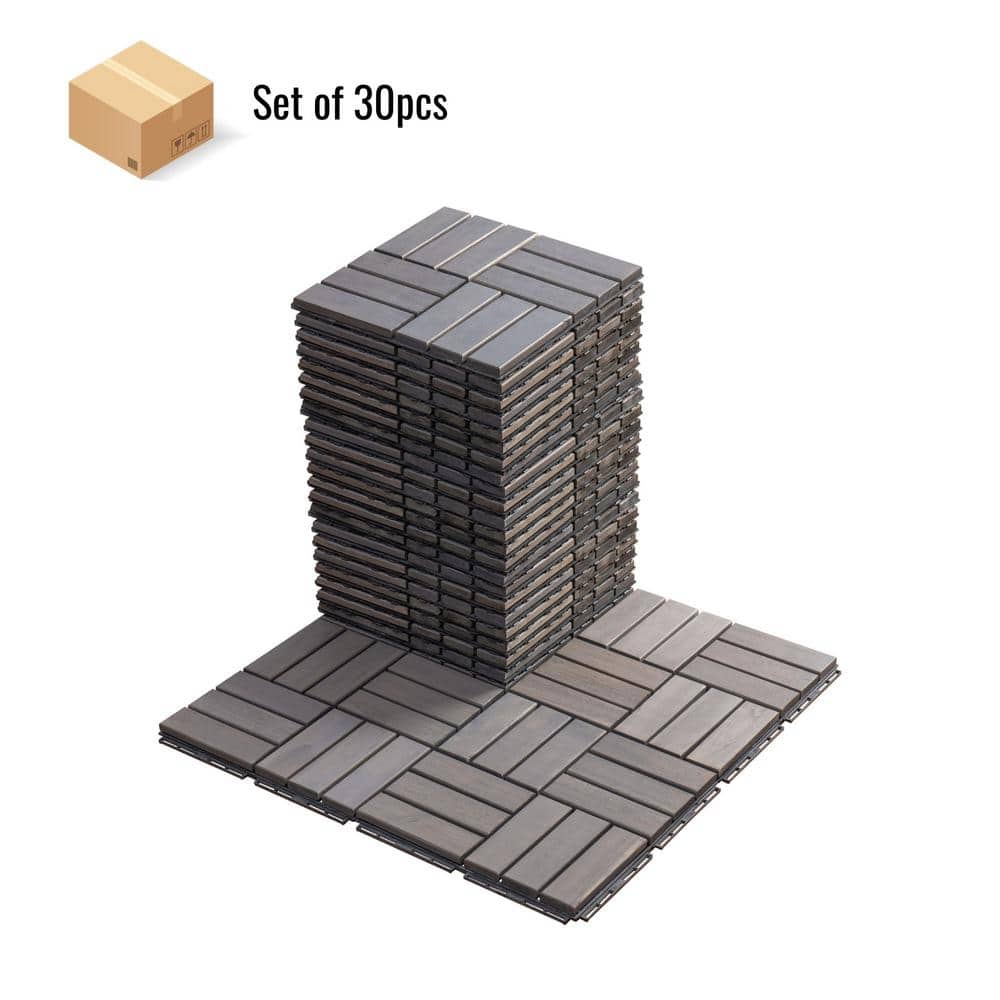 Tunearary Gray 12 in. x 12 in. Square Acacia Hardwood Checker ...