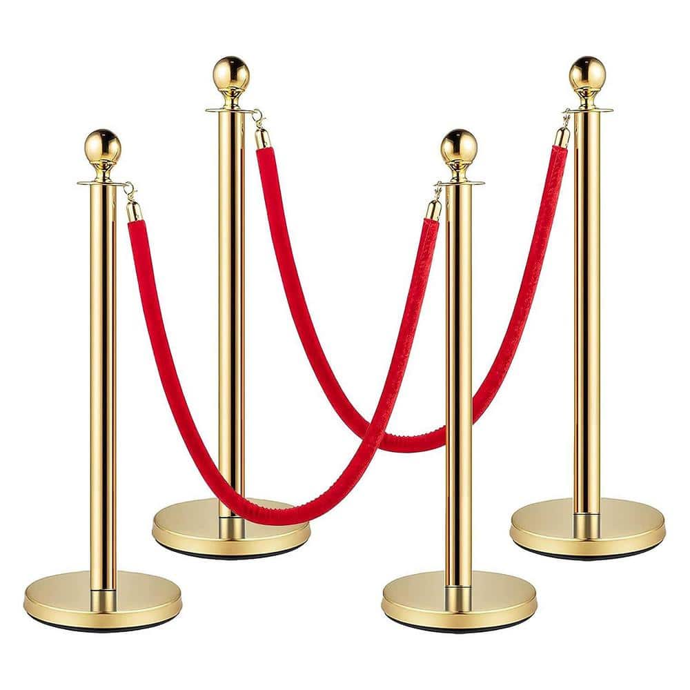 Amucolo Crowd Control Barriers, 5 ft. Red Velvet Ropes, Stainless Steel ...