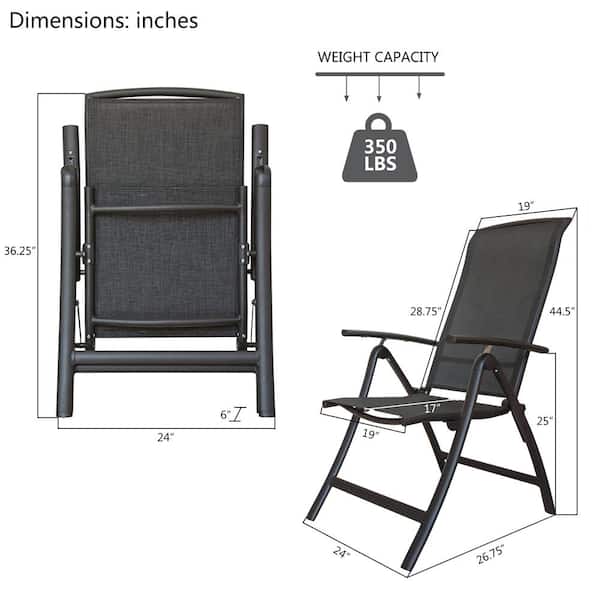 Aluminum Folding Reclining Sling Lawn Chair with Adjustable High Backrest Textilene Fabric 2 Chairs