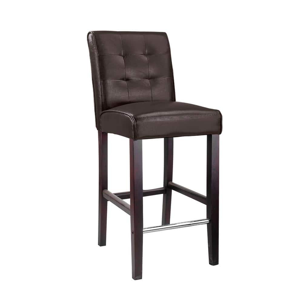CORLIVING Antonio 31 in. Bar Height Dark Brown Bonded Leather Bar Stool ...