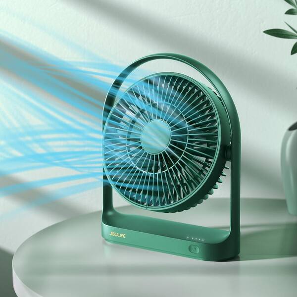 JISULIFE 9 in. 4 Speeds Personal Fan in Green with USB Rechargeable ...