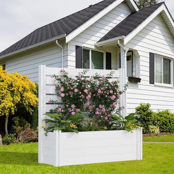 Dovelina 47 in. x 12 in. x 47 in. White PVC Planter Box with Attached ...