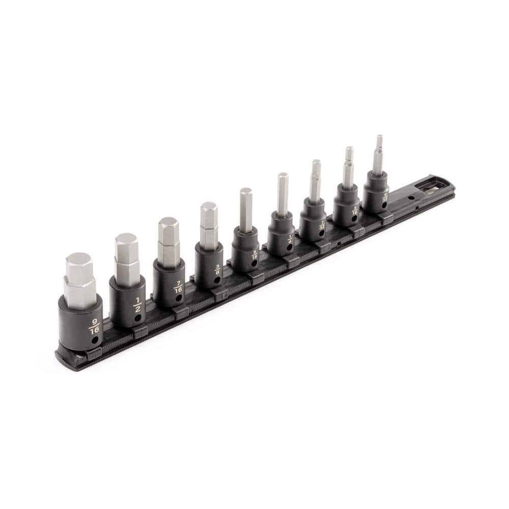 TEKTON 3/8 in. Drive Hex Impact Bit Socket Set with Rail, 9-Piece (5/32 ...