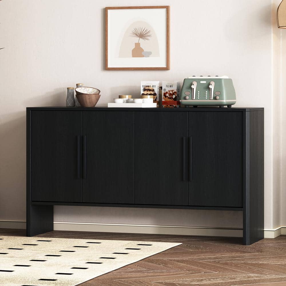 Nestfair Black MDF 59 in. Large Storage Sideboard with 4 Doors ...