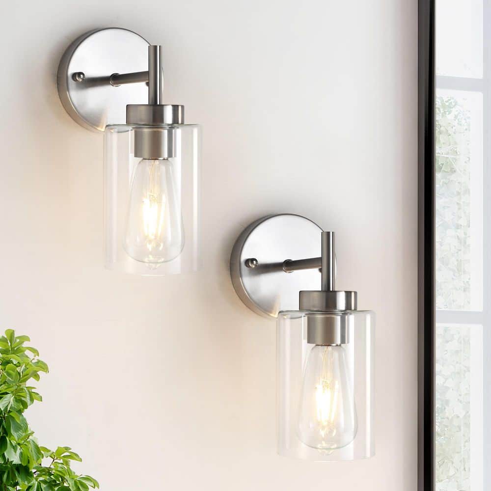 ETONIMERR (Set of 2) 7.4 in. 1-Light Brushed Nickel Modern Bath Wall ...