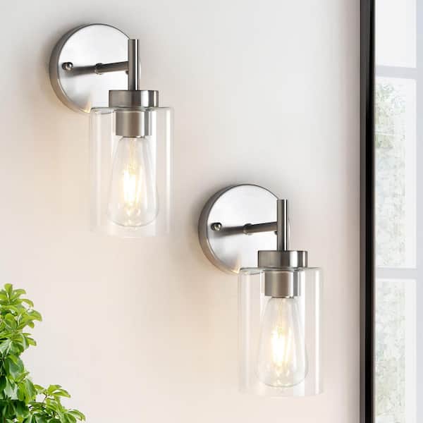 ETONIMERR (Set of 2) 7.4 in. 1-Light Brushed Nickel Modern Bath Wall ...
