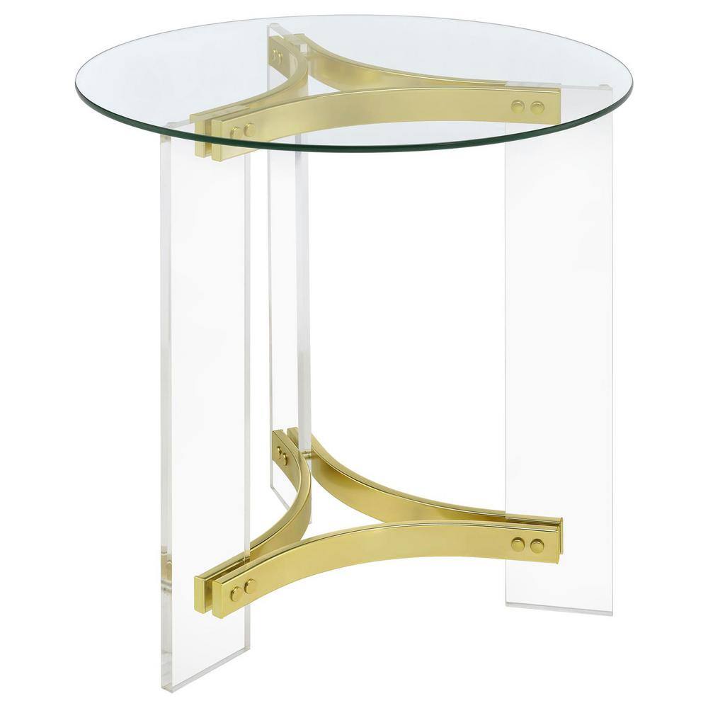 Coaster Janessa 23.5 in. Clear and Matte Brass Round Glass Top End ...