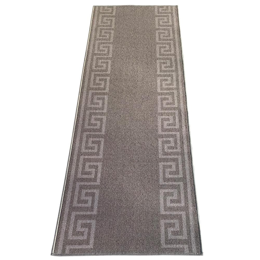 PLAYA RUG Greek Key Gray 31 in. W x 16 ft. L Runner Rug/Stair Runner 41 ...
