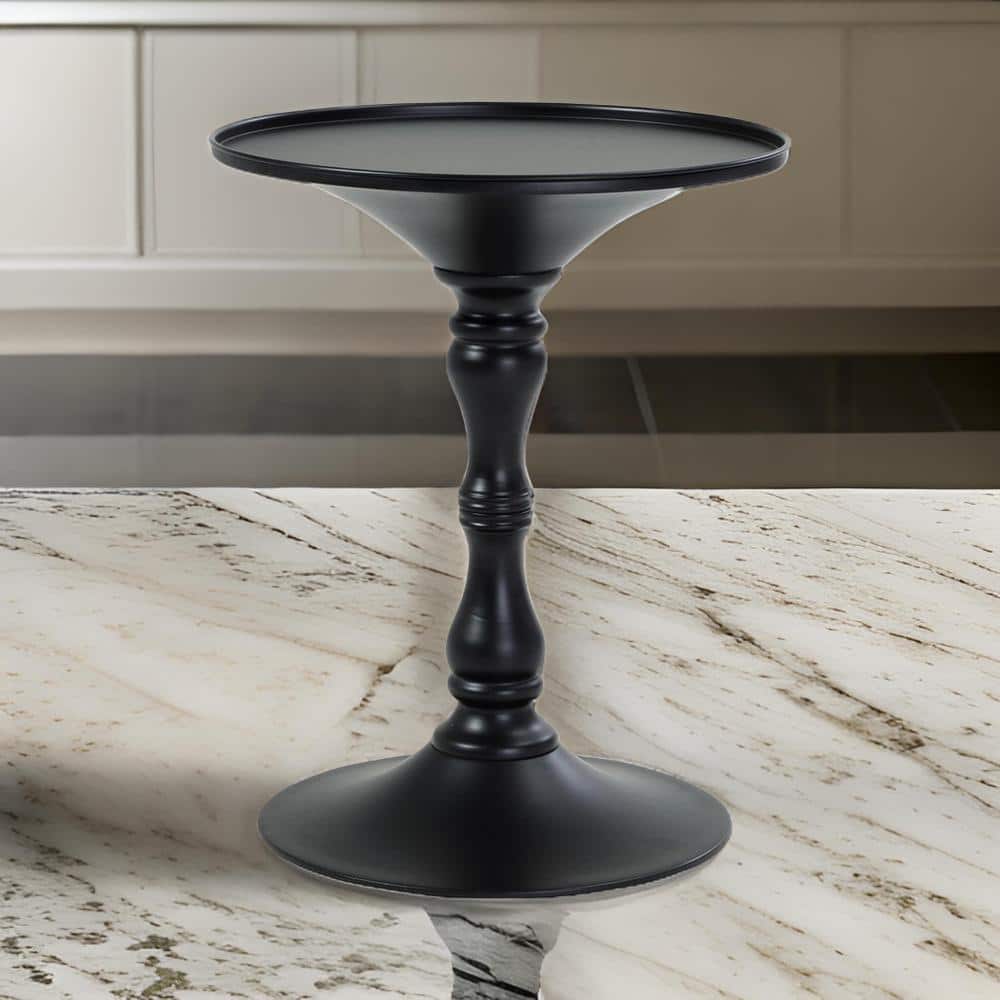 Benjara 18 in. Black Round Metal End Table with Hourglass Turned Base ...
