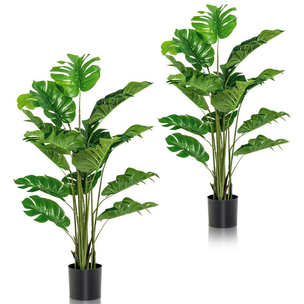 Gymax 60 in. Monstera Deliciosa Artificial Tree in Black Cement Pot (2 ...