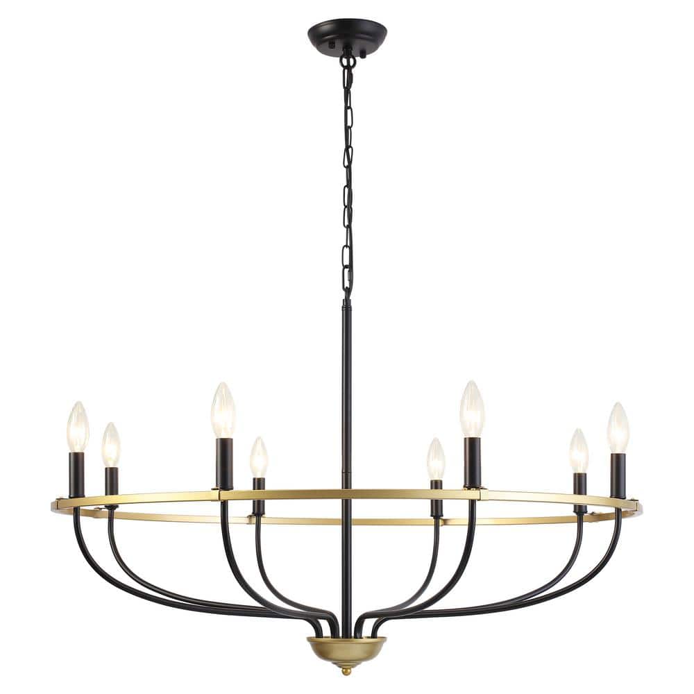 ADSENSTY 8-Light Black and Gold Farmhouse Wagon Wheel Vintage Candle ...