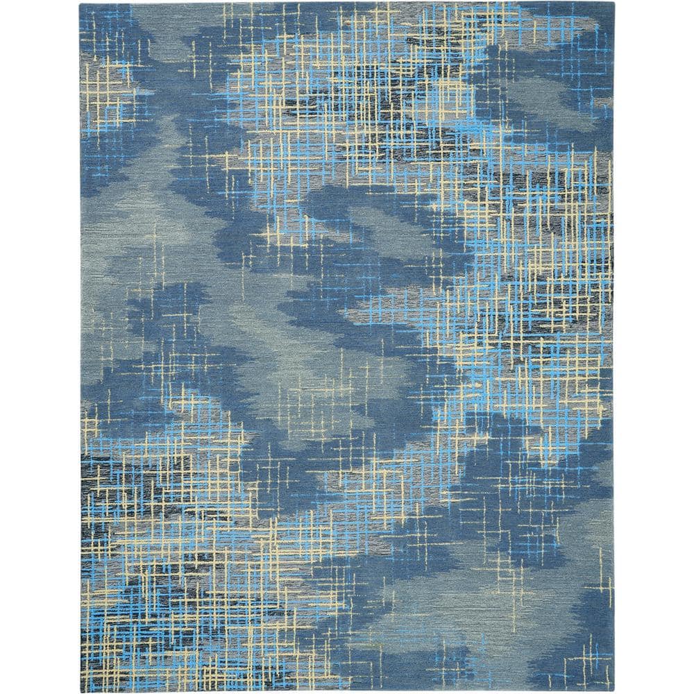 Nourison Symmetry Blue/Beige 8 ft. x 10 ft. Abstract Contemporary Area ...