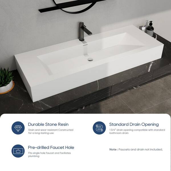 SJ STAR&JANE 48 in. x 18 in. x 6 in. Wall Mounted Bathroom Sink, Solid Surface Rectangle Vessel ...