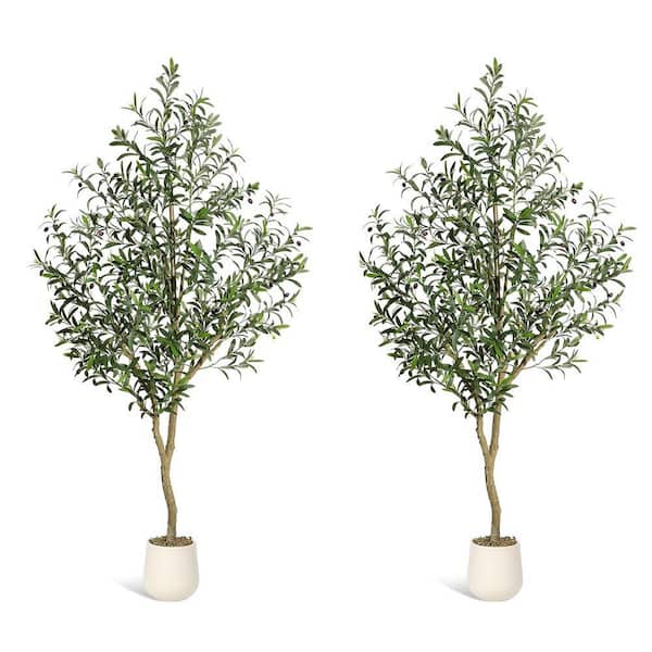 2-Pcs 7 ft. Artificial Olive Trees, Tall Plant Potted Tree with White ...