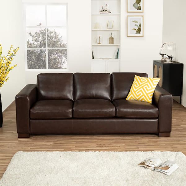 Espresso brown leather sofa store