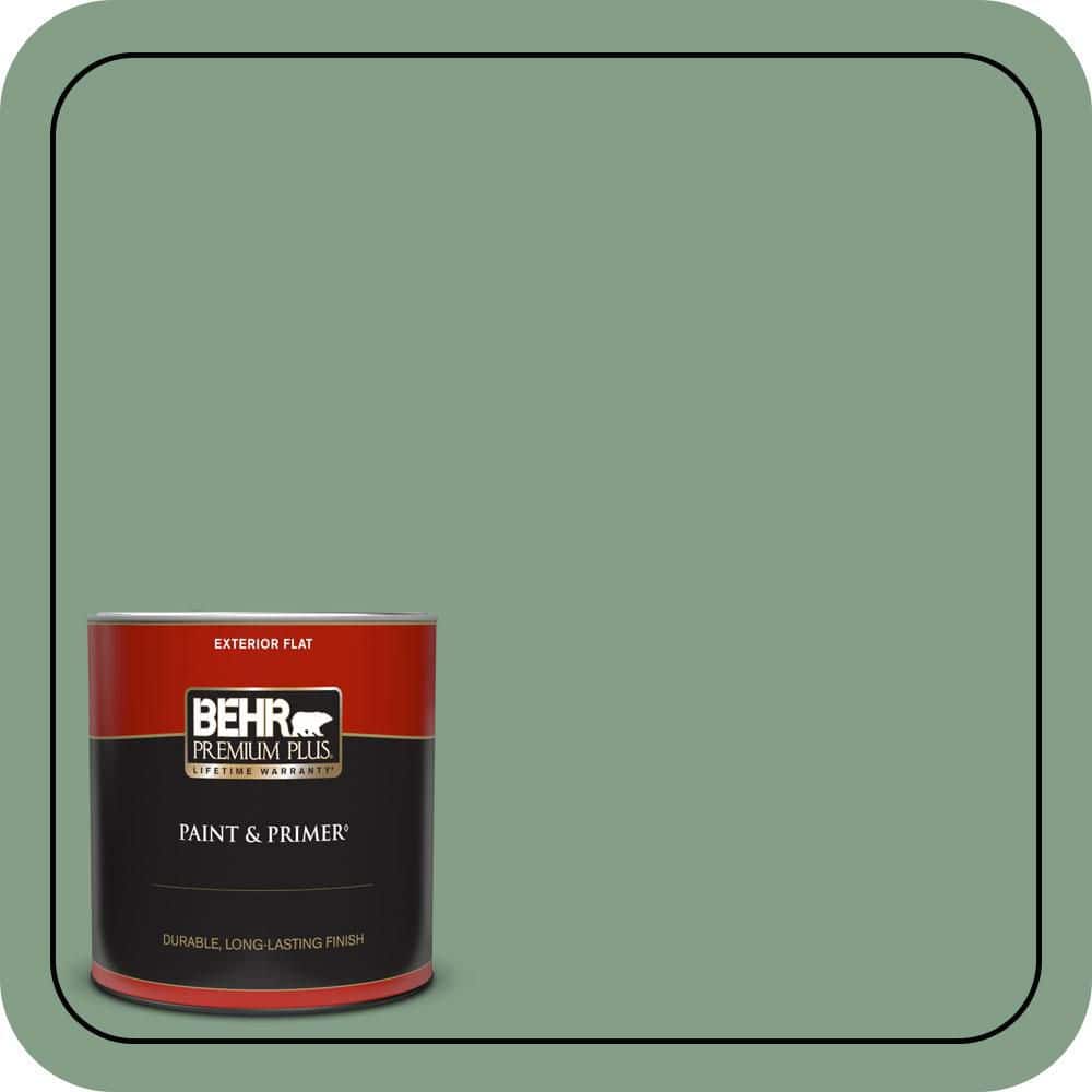 BEHR PREMIUM PLUS 1 qt. #S410-5 Track Green Flat Exterior Paint ...