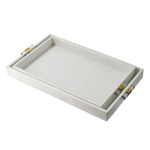 Benjara White and Gold Decorative Tray (Set of 2) BM302559 - The Home Depot