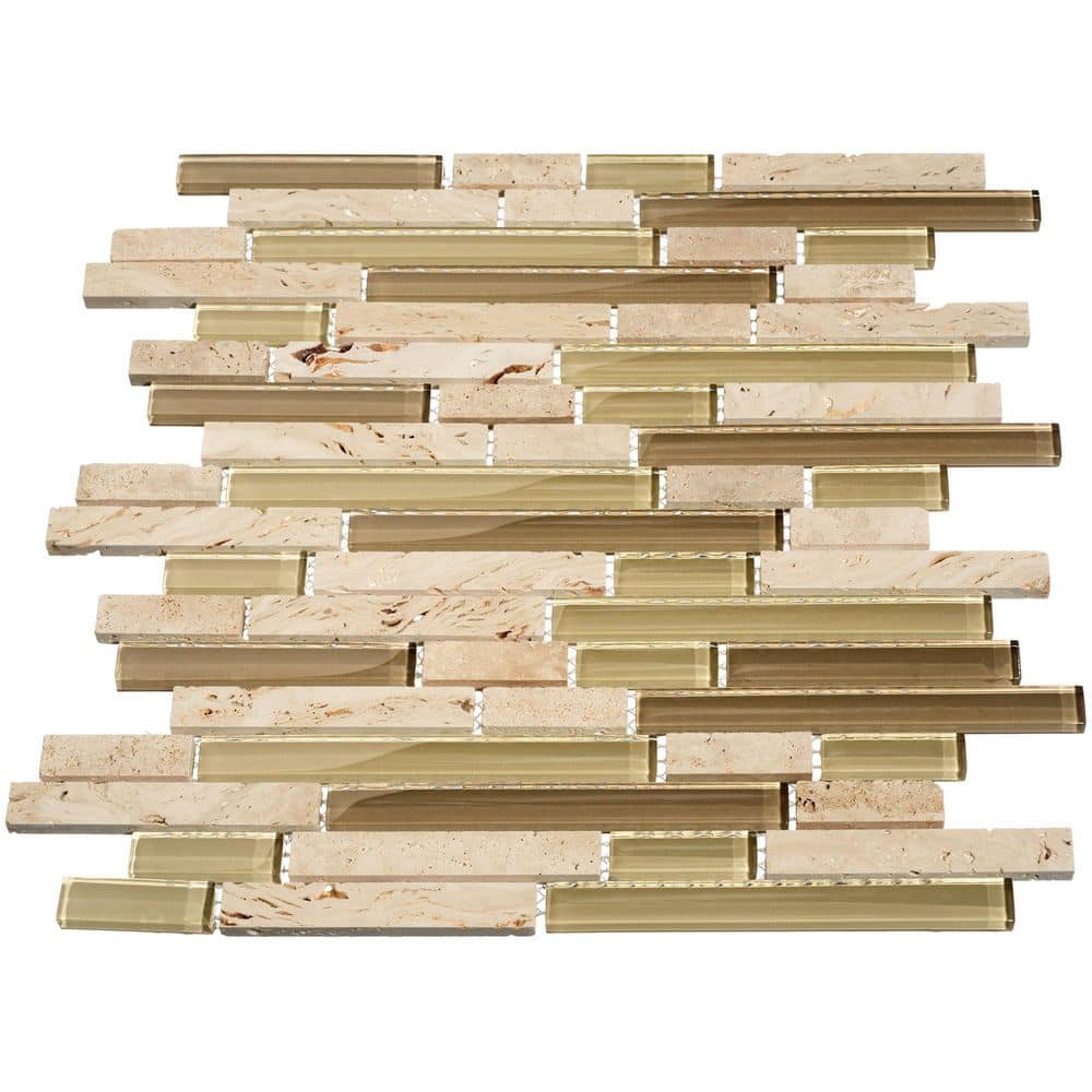 Giorbello Glacier Mountain Glass and Stone Mosaic Tile-Taupe (10.78 Sq ...