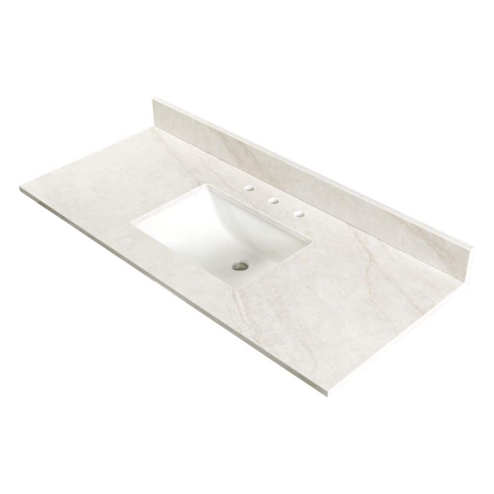 A&A Surfaces Taj Bianco 49 in. W x 22 in. D Quartz Polished White ...