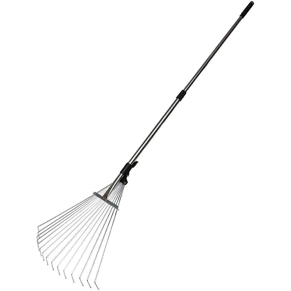 Misopily 62.6 in. Steel Adjustable Handle Garden Leaf Rake with Non ...