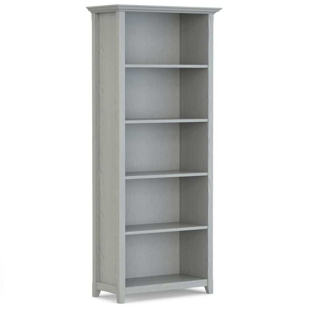 Simpli Home Amherst 70 in. Tall Fog Grey Solid Wood 5-Shelf ...
