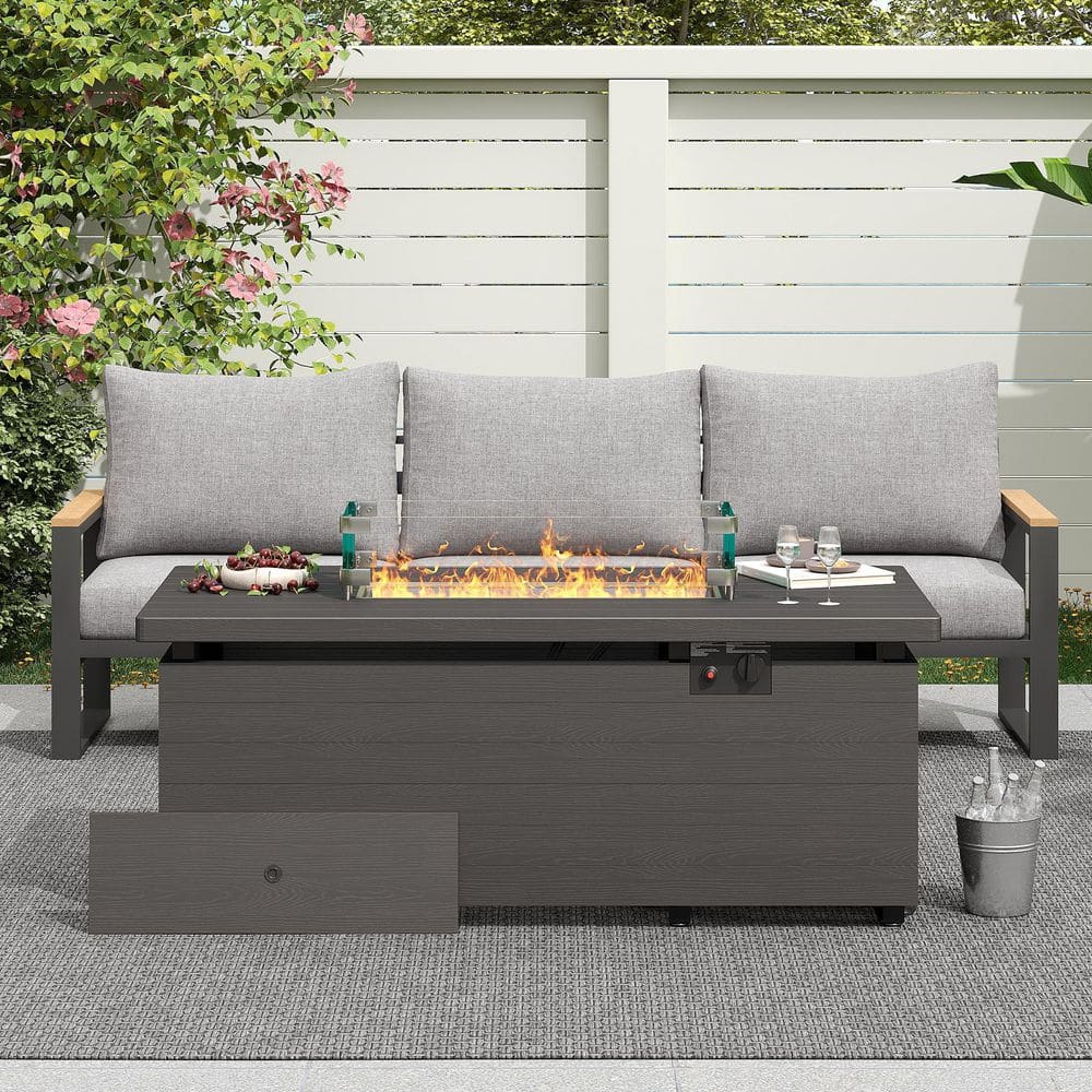 AURA OUTDOOR Gray 51 in. 50000 BTU Rectangular Propane Outdoor Fire Pit ...