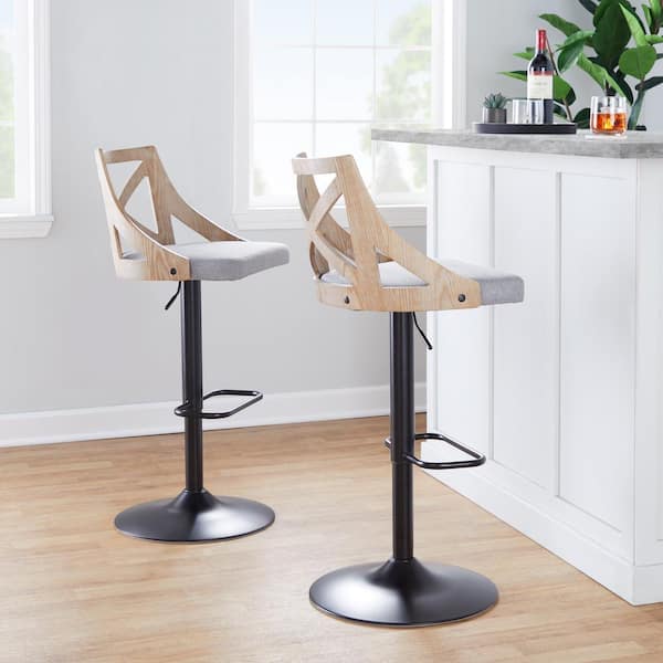 Lumisource Charlotte 32.5 in. Grey Fabric White Wash Wood and Black ...