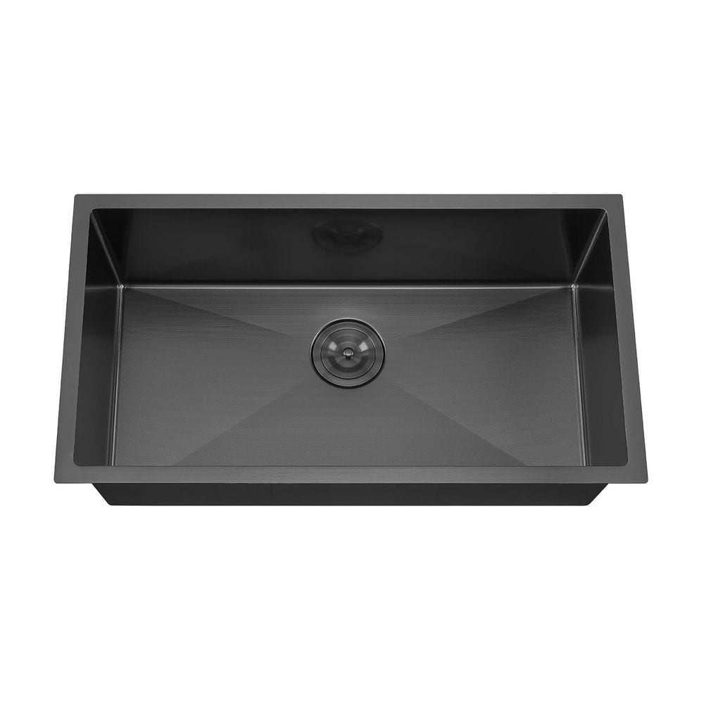 Attop 32 in. Undermount Single bowl 18-Gauge Nano Black Stainless steel ...