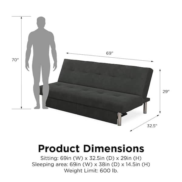 DHP Sydney Convertible Futon Sofa Bed Gray Microfiber