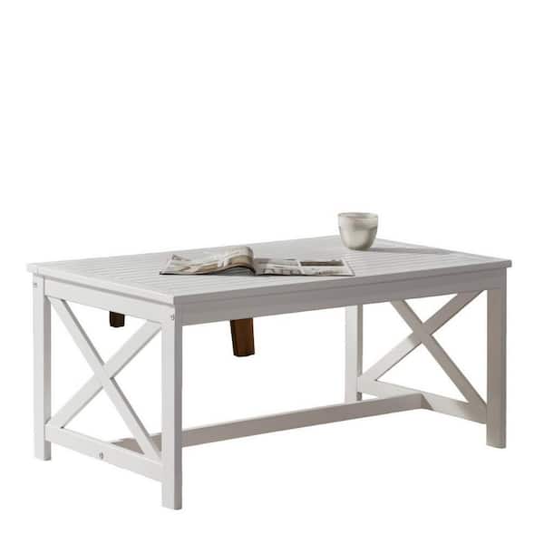 Benjara 18.5 in. White Rectangular Wooden Outdoor Coffee Table BM324929 ...