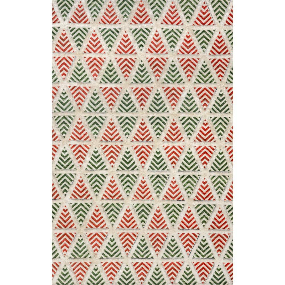nuLOOM Raleigh High-Low Holiday Geometric Red 5 ft. x 8 ft. Area Rug ...