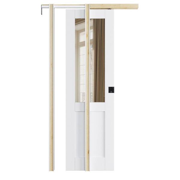 ARK DESIGN 24 in. x 80" 1/2-Lite Mirrored Glass White Primed Pocket ...