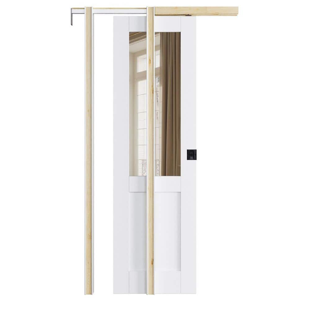 ARK DESIGN 24 in. x 80" 1/2-Lite Mirrored Glass White Primed Pocket ...