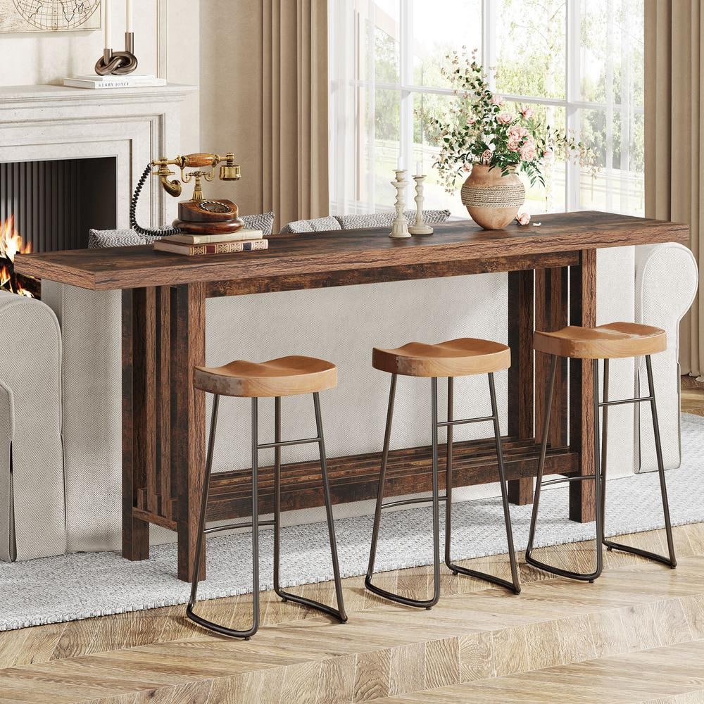 BYBLIGHT Turrella 67 in. Brown Entryway Table Rectangle Wood Console ...