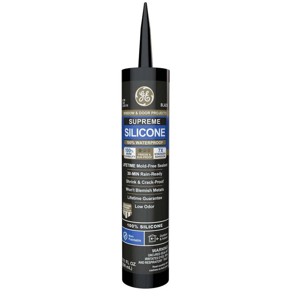 GE Supreme Silicone Caulk 10.1 oz Window and Door Sealant Black 2821634 ...