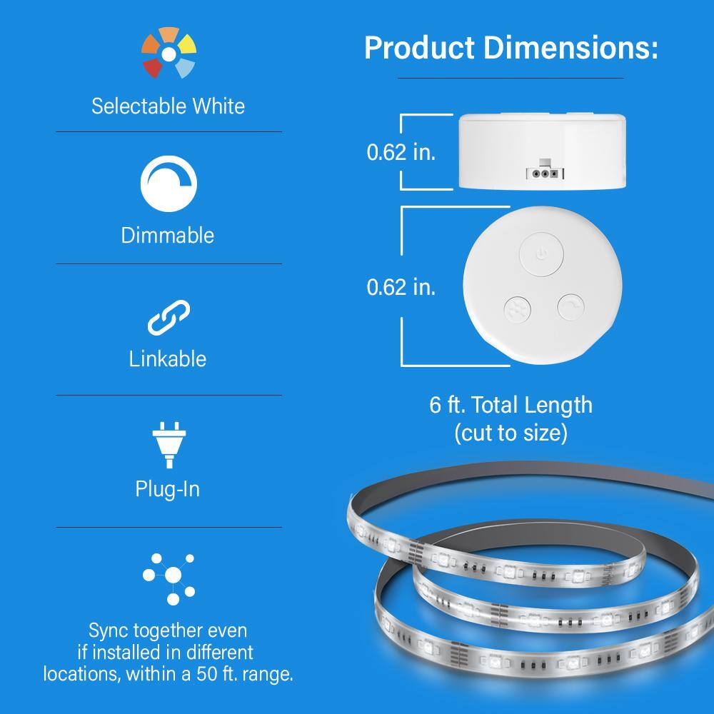 Buy 6 ft. Plug-In Integrated LED White Strip Light Cuttable and ...