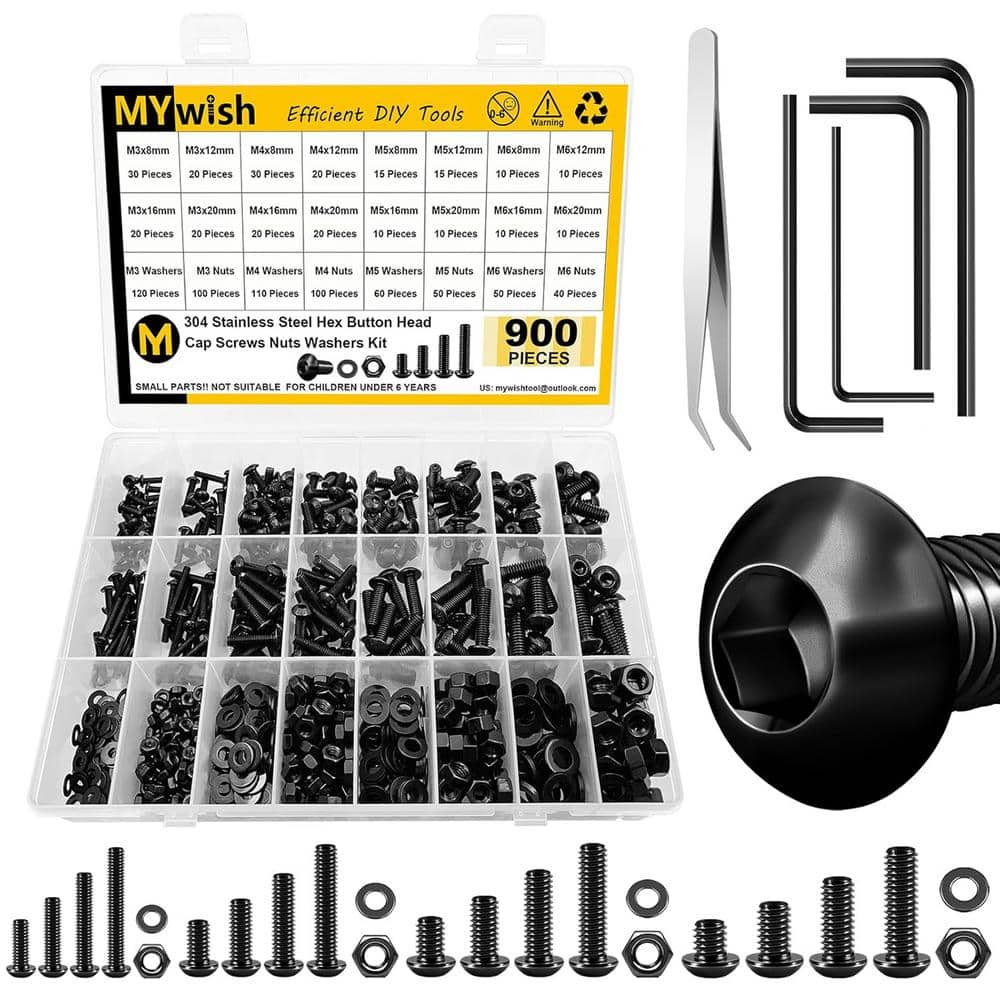 MYWISH 900-Piece Metric Screw Assortment Kit, M3 M4 M5 M6 Bolts Nuts ...