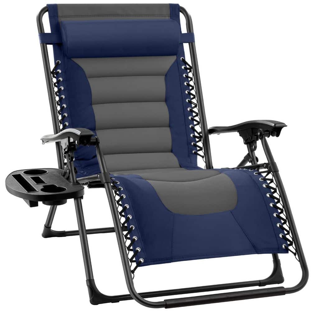 Best Choice Products Oversized Padded Zero Gravity Navy Gray Metal