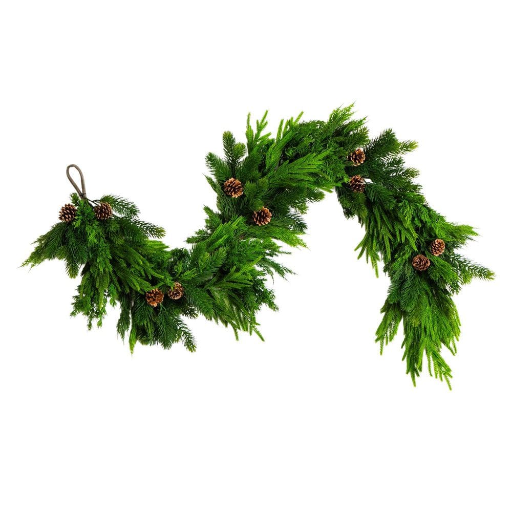Nearly Natural 6 ft. Artificial Mixed Pine and Norfolk Garland with ...