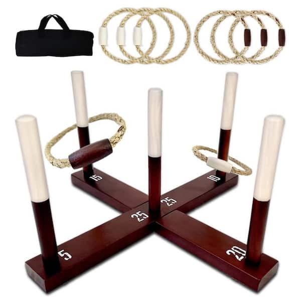Angel Sar Rustic Wooden Ring Toss Game Set with Extra Games, All ...