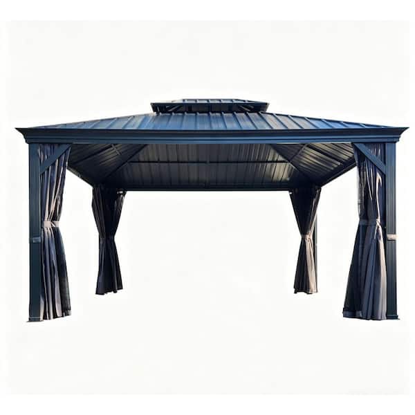 Clihome 12 ft. x 14 ft. Gray Aluminum Hardtop Gazebo with Galvanized ...