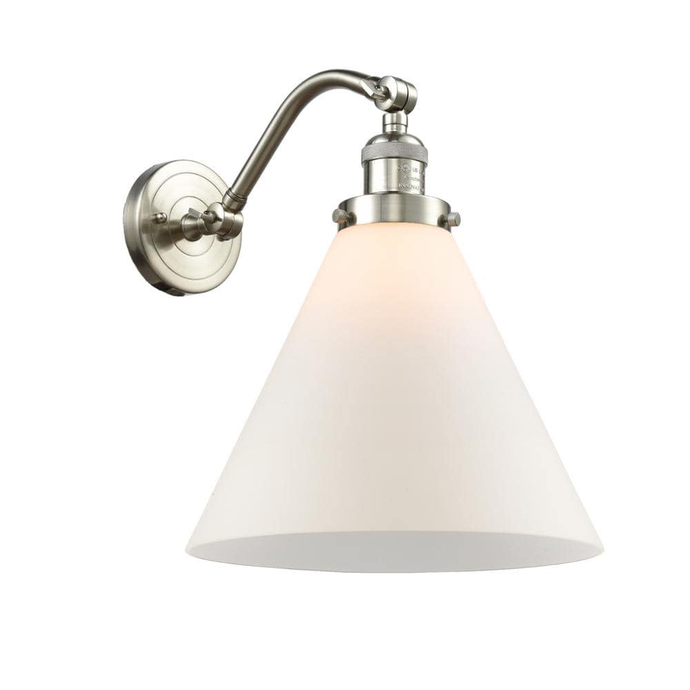 Innovations Cone 1-Light Matte White, Brushed Satin Nickel Wall Sconce ...