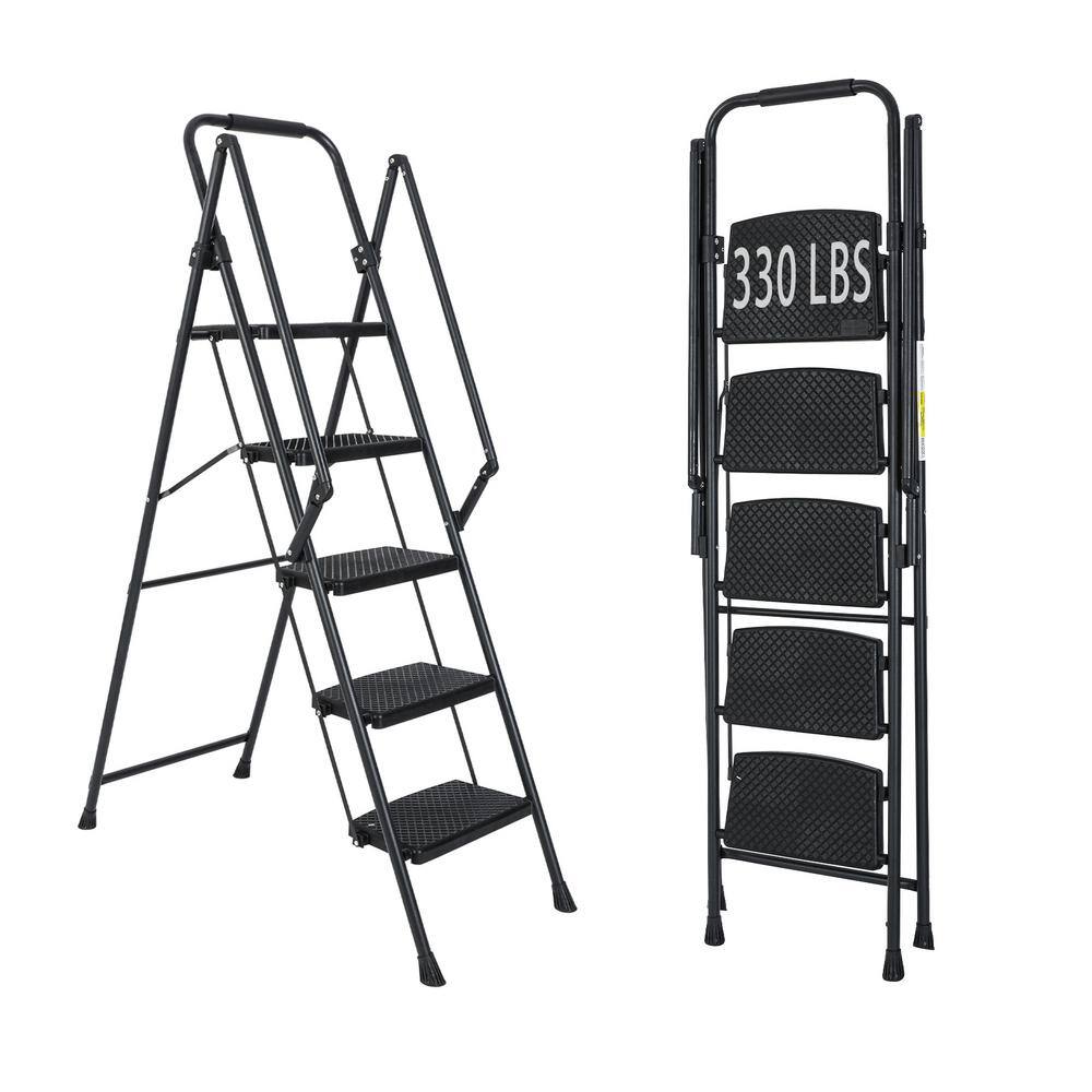maocao hoom 5 ft. Reach, 5-Step Folding Ladder, with Anti Slip Wide ...